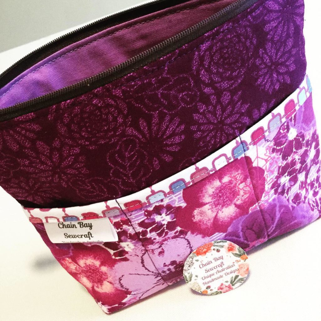 Handmade Bag Organiser - Bold Purple Floral - Chain Bay Sewcraft